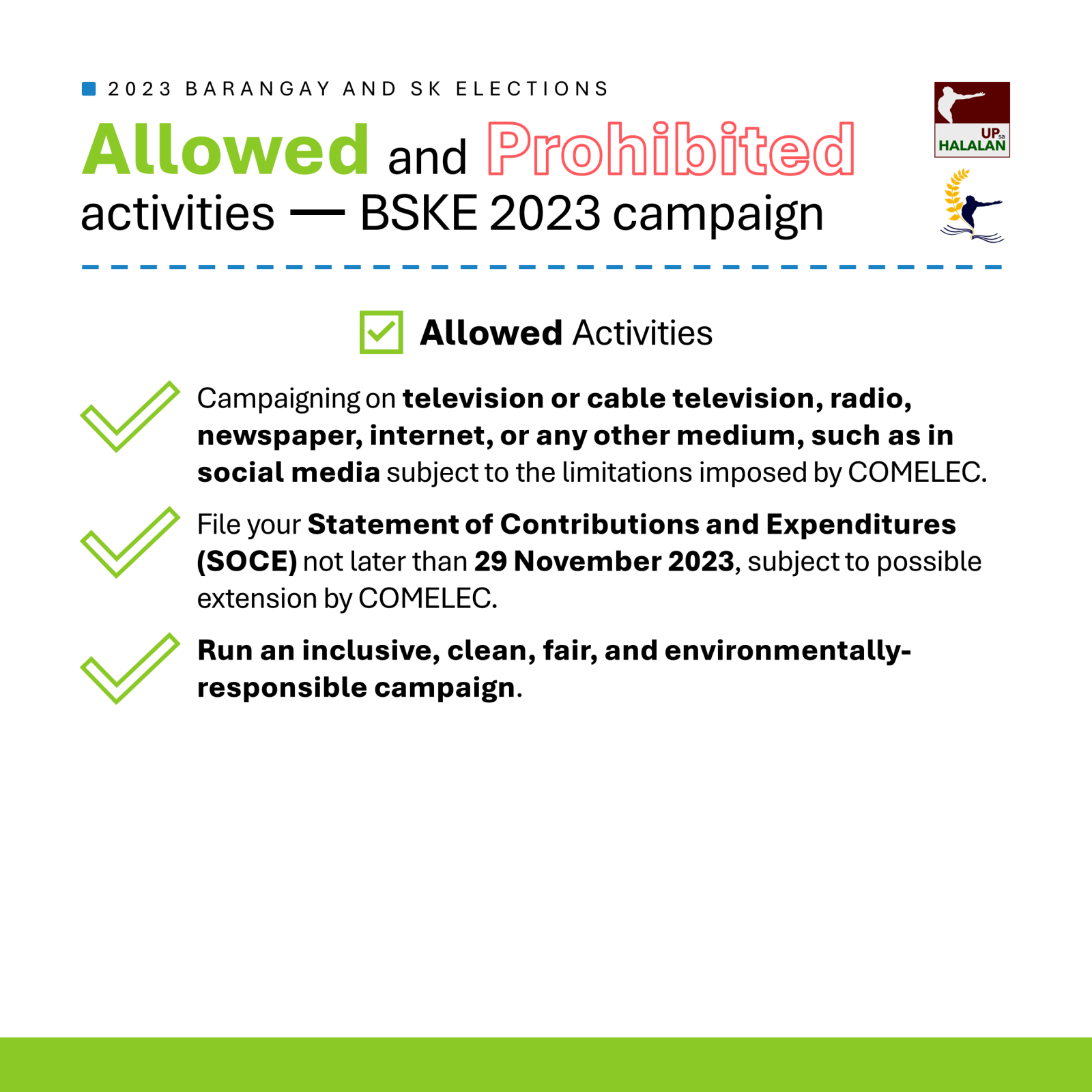 Allowed and Prohibited Activities – BSKE 2023 Campaign – UP sa Halalan
